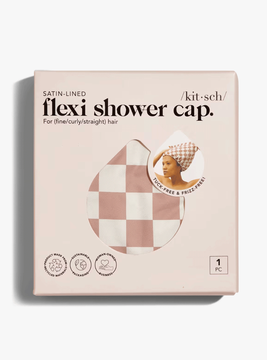 Kitsch Satin Flexi Shower Cap -Terracotta Checker – Freddy B